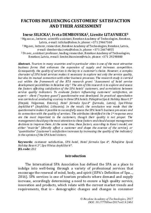 (PDF) Factors Influencing Customers’ Satisfaction and Their Assessment