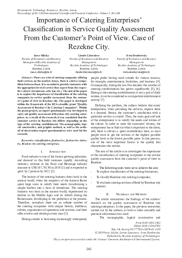 (PDF) Importance of Catering Enterprises' Classification in Service ...