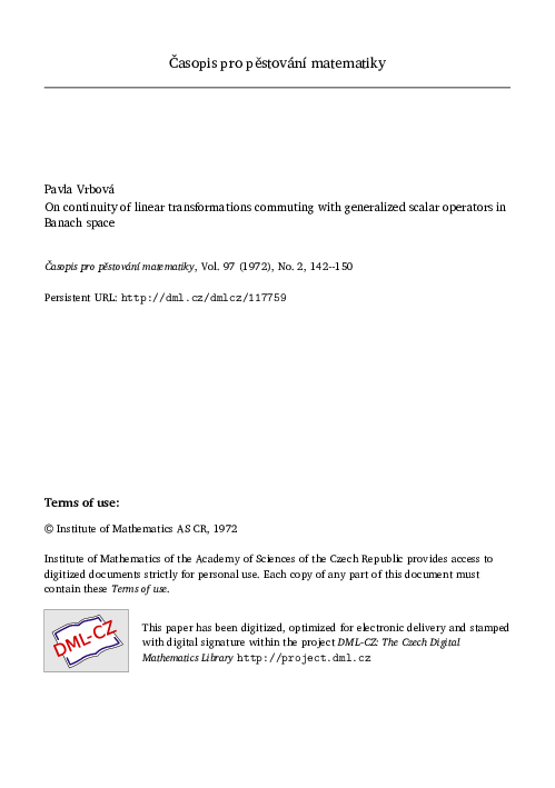 Pdf On Continuity Of Linear Transformations Commuting With Generalized Scalar Operators In