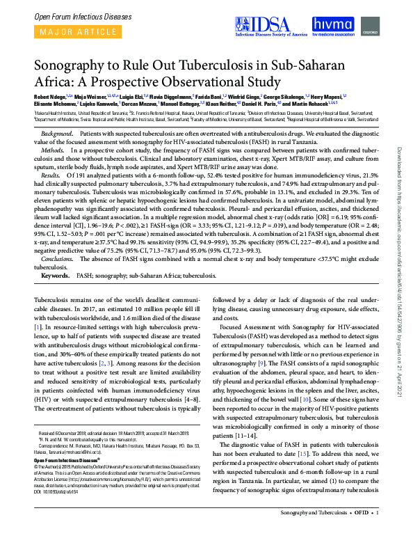 (PDF) Sonography to rule out tuberculosis in sub-Saharan Africa: a ...