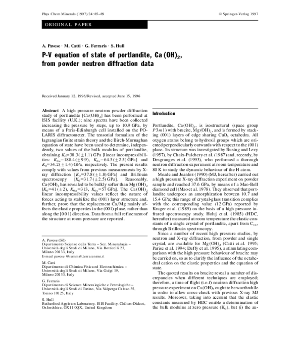 (PDF) P-V equation of state of portlandite, Ca(OH) 2 , from powder ...