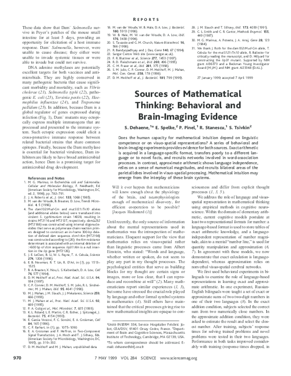 (PDF) Sources of mathematical thinking: behavioral and brain-imaging ...