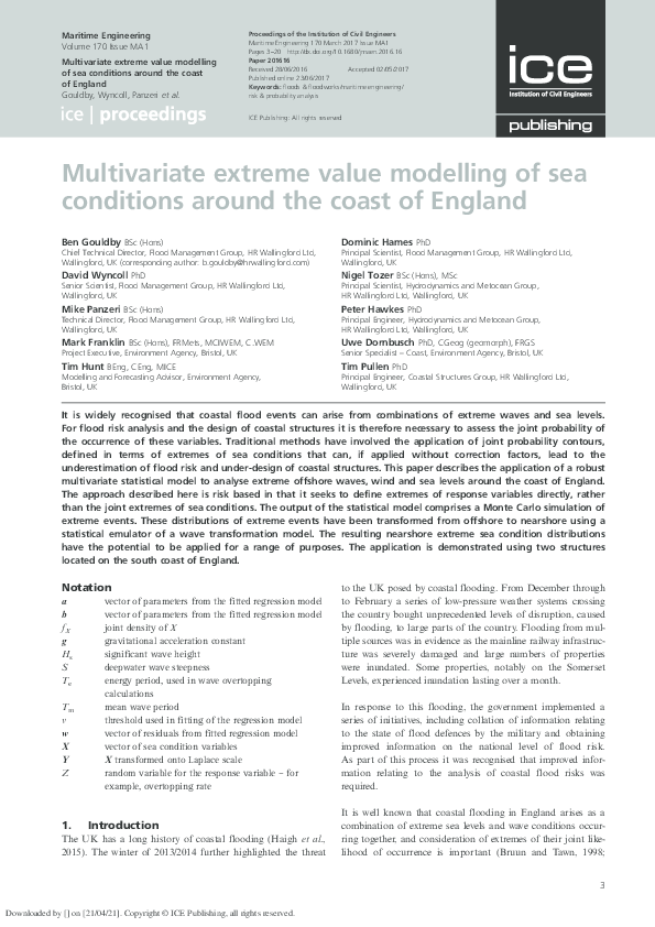 (PDF) Multivariate extreme value modelling of sea conditions around the coast of England