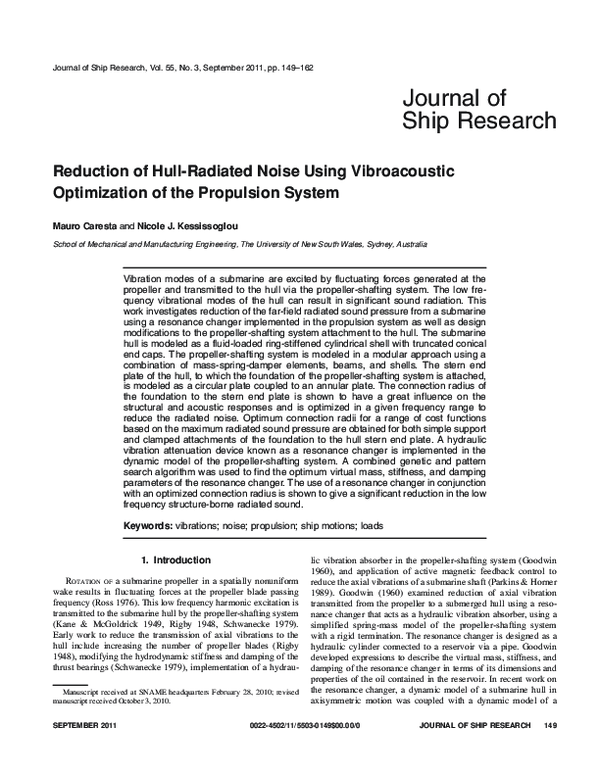 (PDF) Reduction of Hull-Radiated Noise Using Vibroacoustic Optimization of the Propulsion System