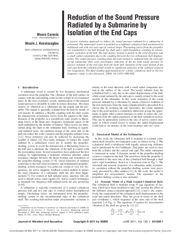 Pdf Reduction Of The Sound Power Radiated By A Submarine Using
