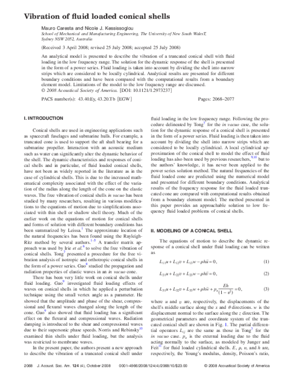 (PDF) Vibration of fluid loaded conical shells