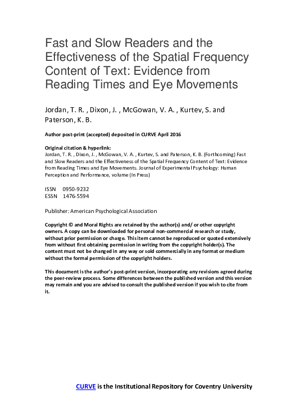(PDF) Fast and Slow Readers and the Effectiveness of the Spatial ...