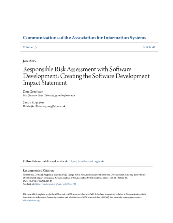(PDF) Responsible Risk Assessment with Software Development: Creating ...