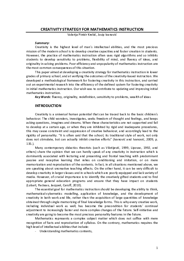 (PDF) Creativity Strategy for Mathematics Instruction