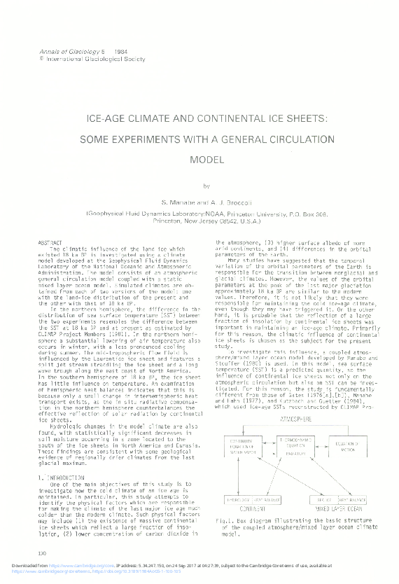(PDF) Ice-Age Climate and Continental Ice Sheets: Some Experiments with ...