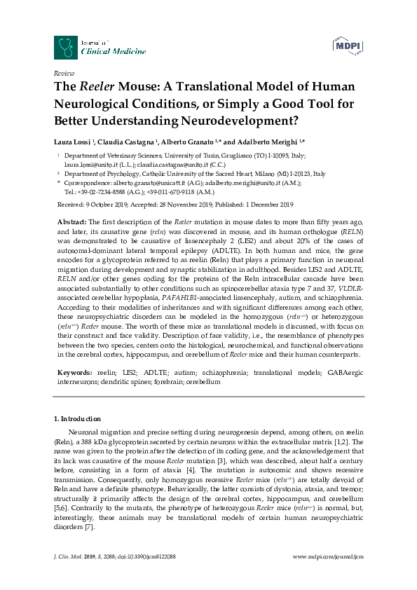 (PDF) The Reeler Mouse: A Translational Model of Human Neurological ...