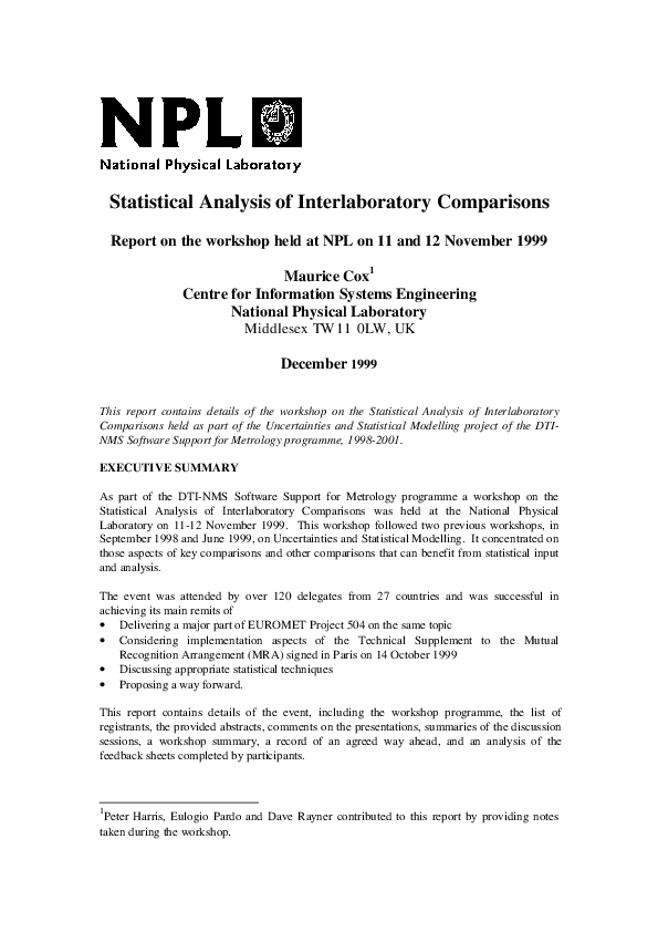 (PDF) Statistical Analysis of Interlaboratory Comparisons