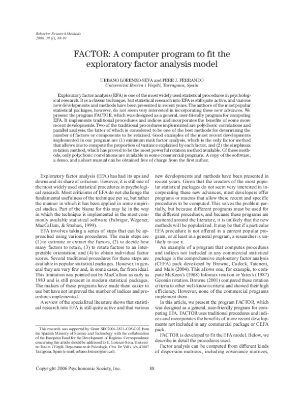 (PDF) FACTOR: A computer program to fit the exploratory factor analysis ...
