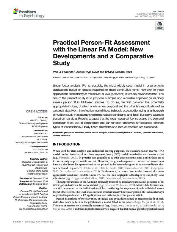 (PDF) Practical Person-Fit Assessment with the Linear FA Model: New ...