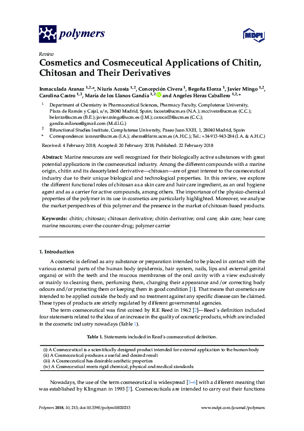 (PDF) Cosmetics and Cosmeceutical Applications of Chitin, Chitosan and ...