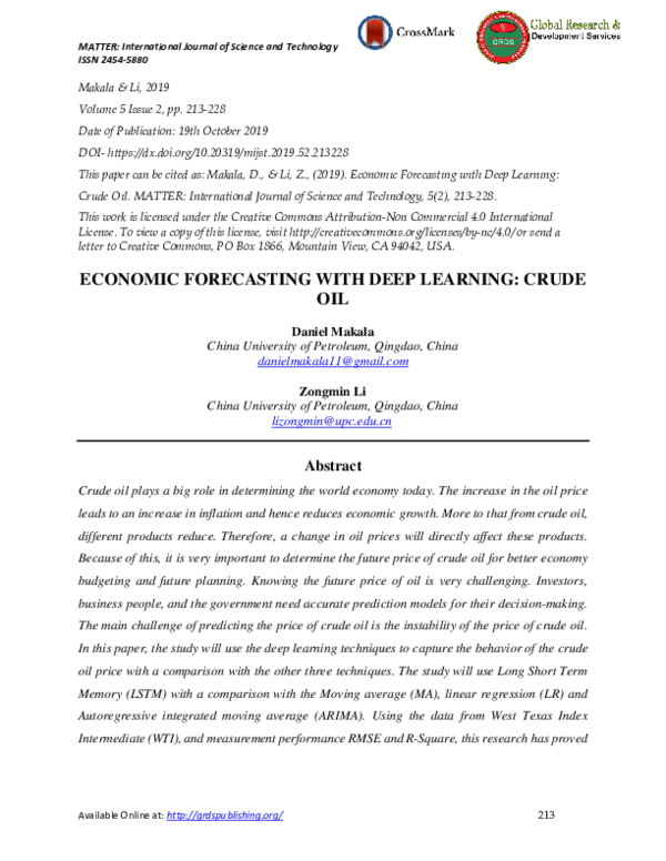 (PDF) Economic Forecasting with Deep Learning: Crude Oil