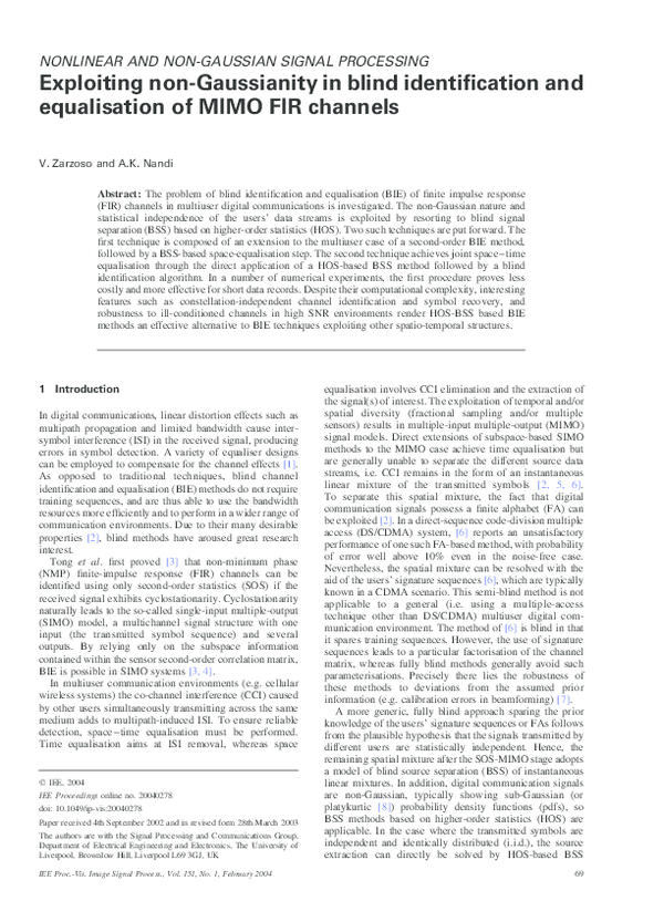 Pdf Nonlinear And Non Gaussian Signal Processing Exploiting Non