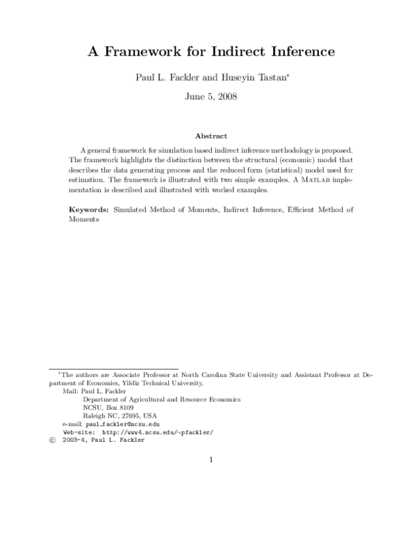 (PDF) A Framework for Indirect Inference
