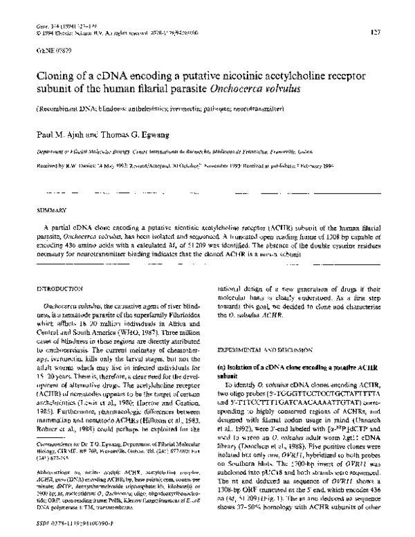(PDF) Cloning of a cDNA encoding a putative nicotinic acetylcholine receptor subunit of the ...