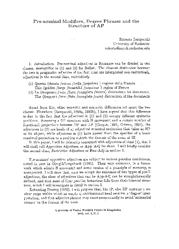 (PDF) Pre-nominal modifiers, degree phrases and the structure of AP