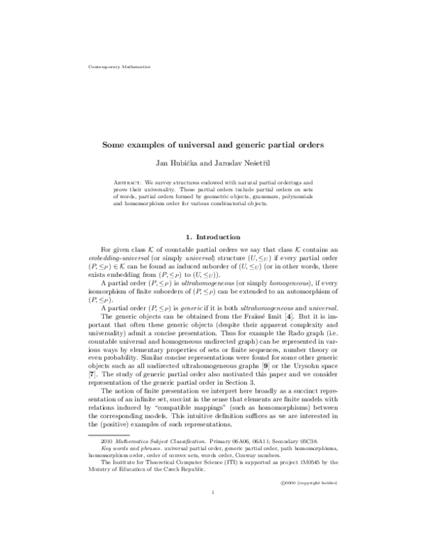 (PDF) Some examples of universal and generic partial orders