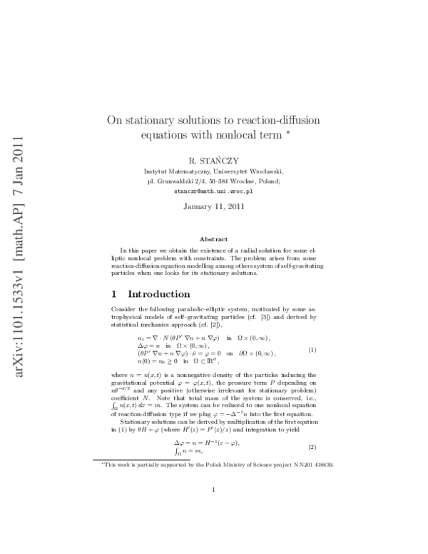 (PDF) On stationary solutions to reaction-diffusion equations with ...
