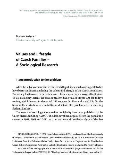 (PDF) Values and Lifestyle ot Czech Families - a Sociological Research