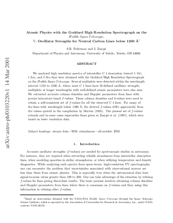 (PDF) Atomic Physics with the Goddard High Resolution Spectrograph on ...