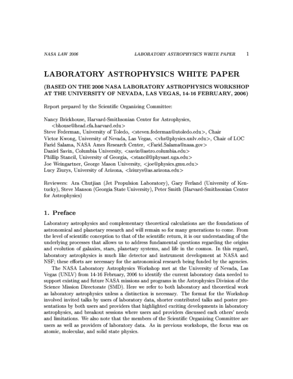 (PDF) Laboratory Astrophysics White Paper