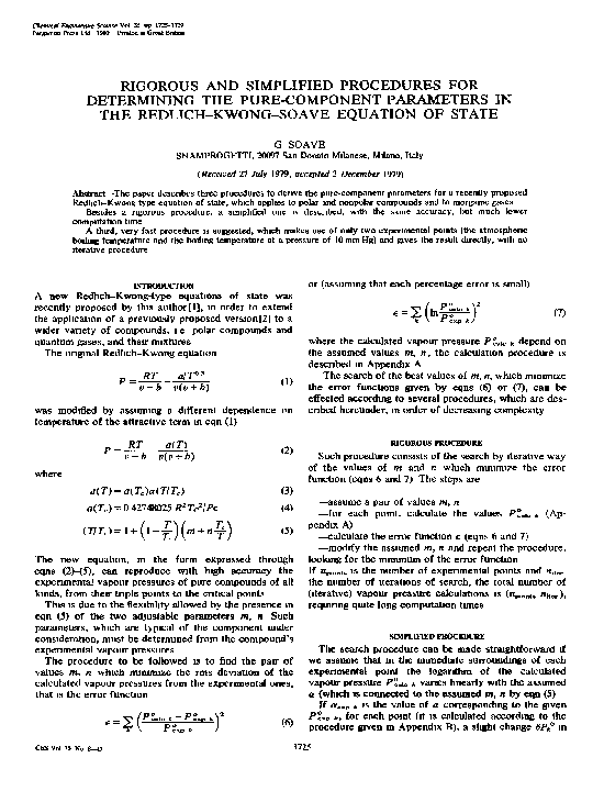 (PDF) Rigorous and simplified procedures for determining the pure-component parameters in the ...