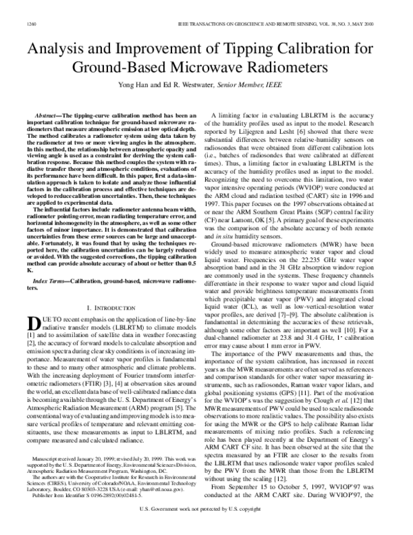 (PDF) Analysis and improvement of tipping calibration for ground-based microwave radiometers
