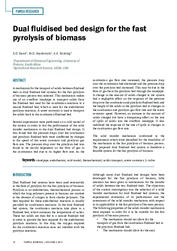(PDF) Dual fluidised bed design for the fast pyrolysis of biomass