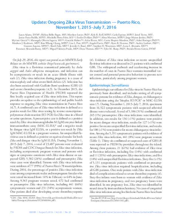 (PDF) Update: Ongoing Zika Virus Transmission — Puerto Rico, November 1 ...