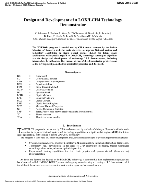 (PDF) Design and Development of a LOX/LCH4 Technology Demonstrator