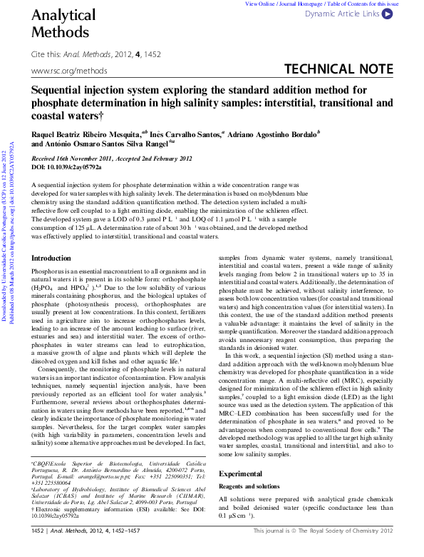 Pdf Sequential Injection System Exploring The Standard Addition Method For Phosphate
