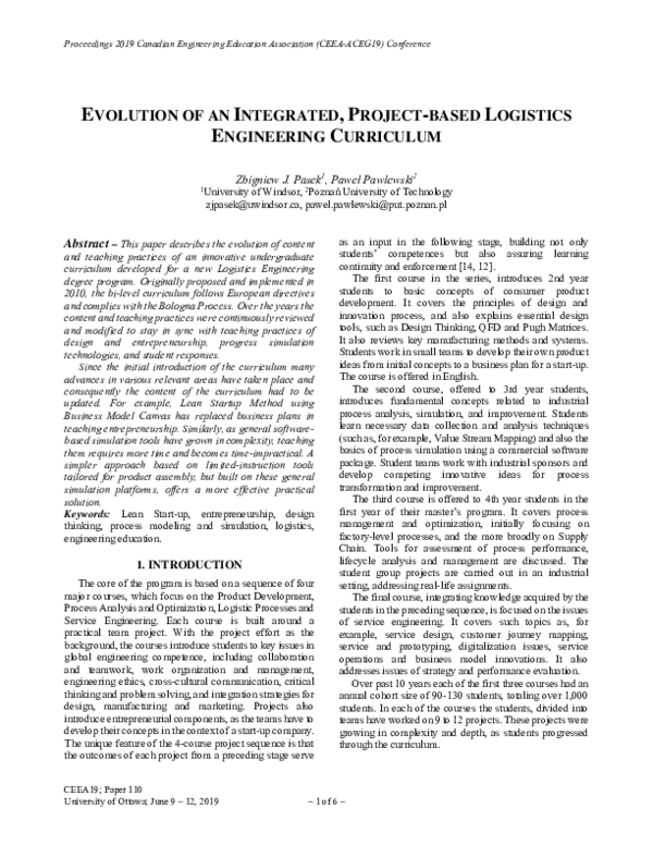 (PDF) Evolution of an Integrated, Project-Based Logistics Engineering ...