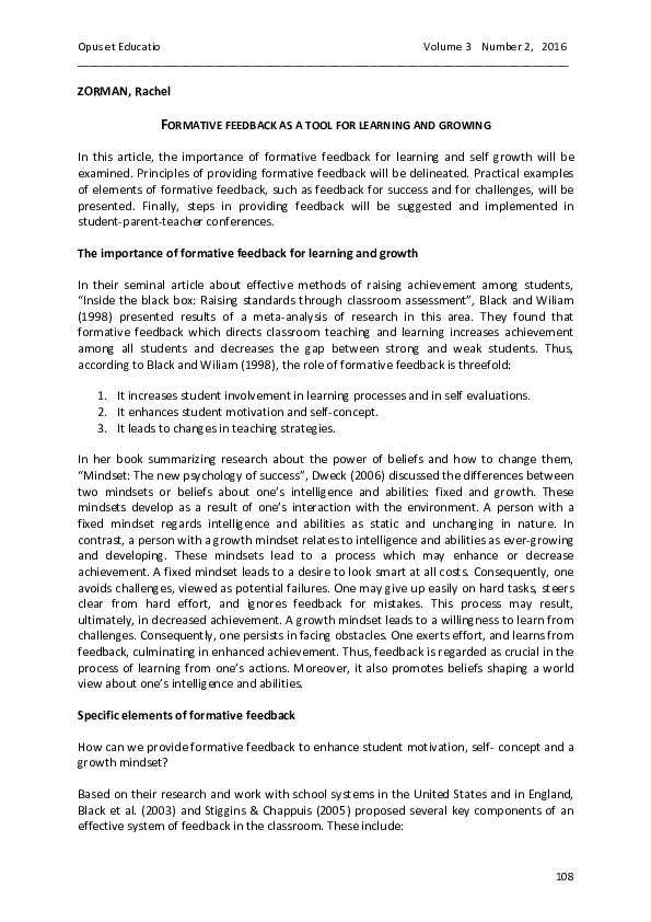 (PDF) Formative feedback as a tool for learning and growing