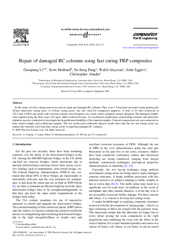 (PDF) Repair of damaged RC columns using fast curing FRP composites