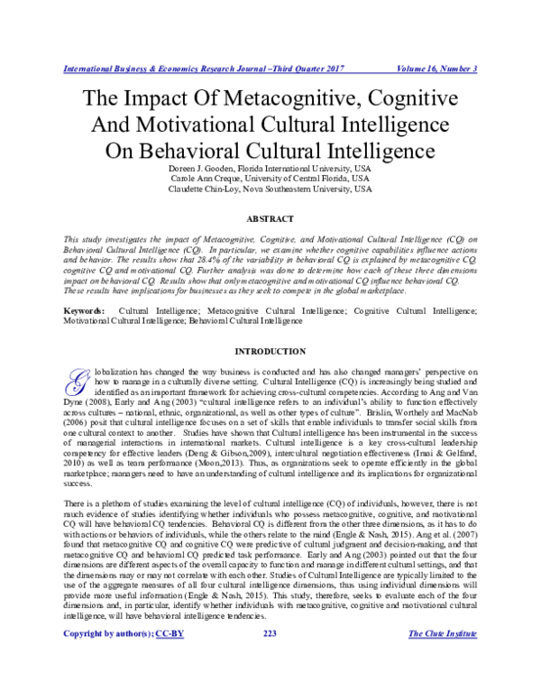 (PDF) The Impact Of Metacognitive, Cognitive And Motivational Cultural Intelligence On ...