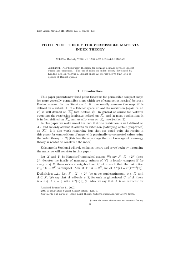 (PDF) Fixed Point Theory for Permissible Maps via Index Theory