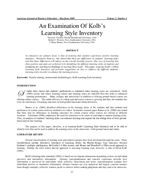 (PDF) An Examination Of Kolb's Learning Style Inventory