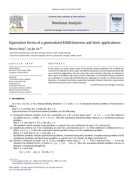 (PDF) Equivalent forms of a generalized KKM theorem and their applications