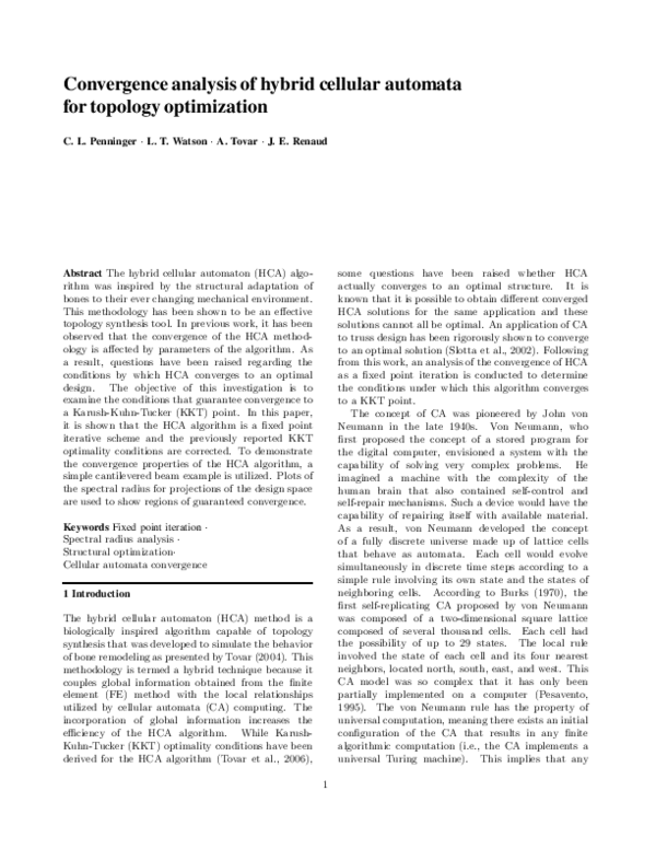Pdf Convergence Analysis Of Hybrid Cellular Automata For Topology Optimization 8203