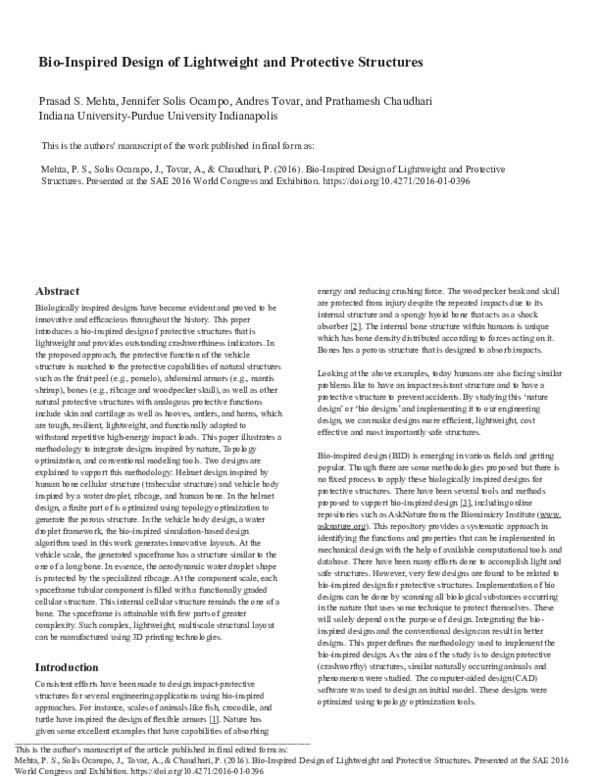 (PDF) Bio-Inspired Design of Lightweight and Protective Structures