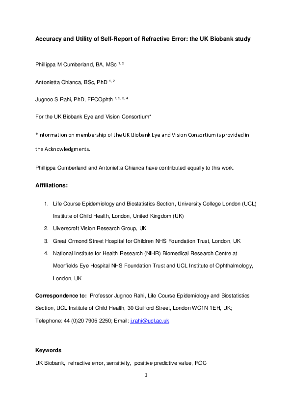 (PDF) Accuracy and Utility of Self-report of Refractive Error