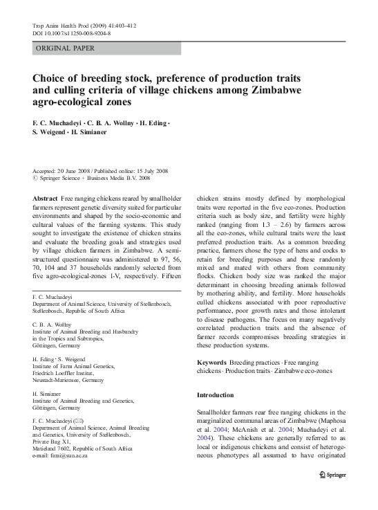 (PDF) Choice of breeding stock, preference of production traits and culling criteria of village ...