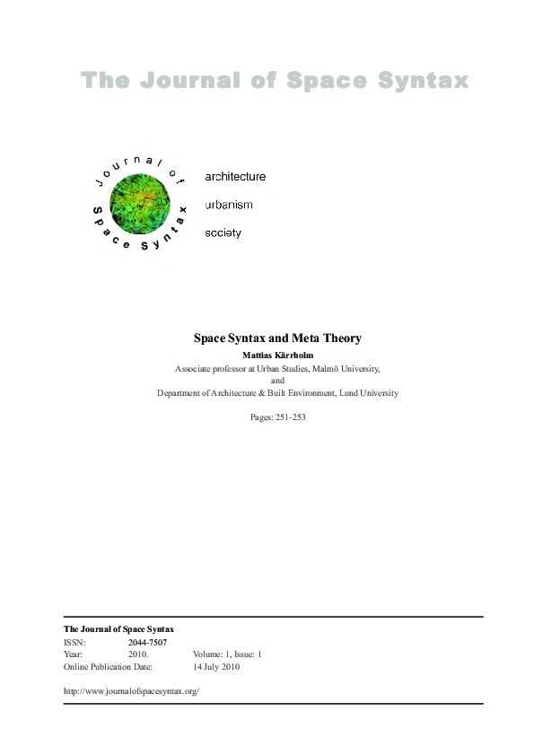 (PDF) Space Syntax and Meta Theory