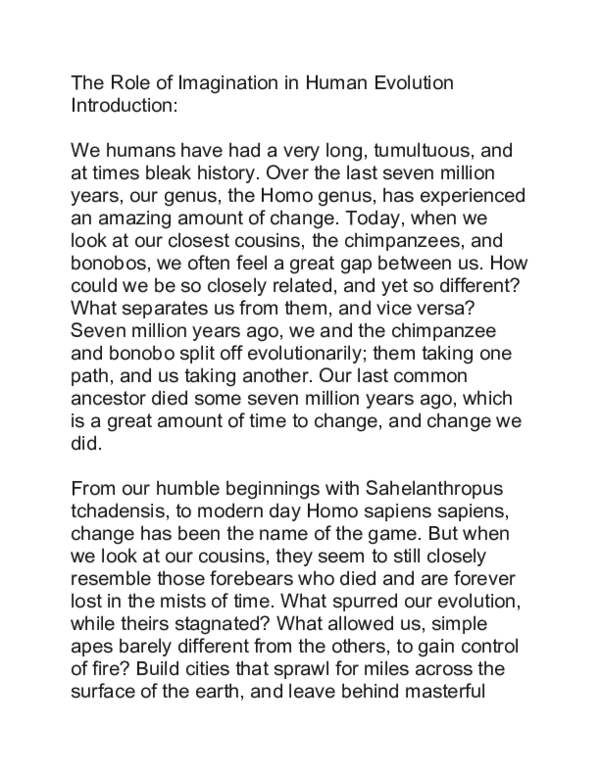 (DOC) The Role of Imagination in Human Evolution Introduction