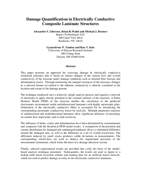 (PDF) Damage Quantification in Electrically Conductive Composite Laminate Structures