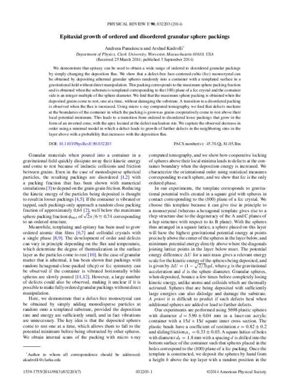 Pdf Epitaxial Growth Of Ordered And Disordered Granular Sphere Packings